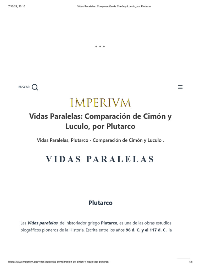 Vidas Paralelas - Comparación de Cimón y Luculo, Por Plutarco | PDF ...
