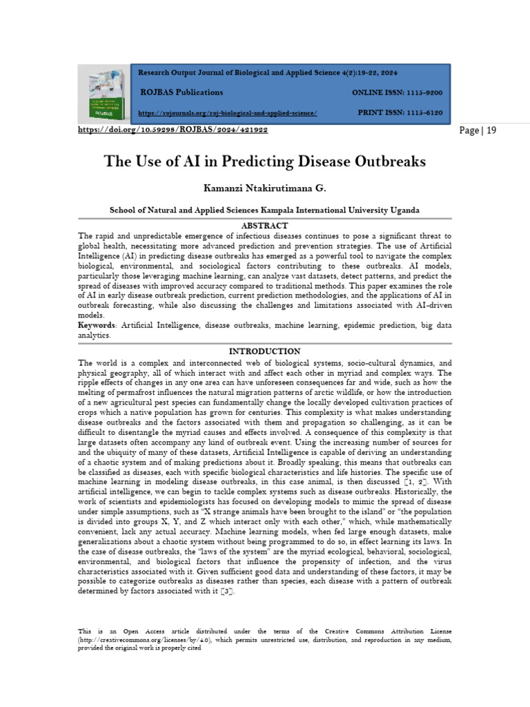 The Use of AI in Predicting Disease Outbreaks (WWW - Kiu.ac - Ug) | PDF | Artificial ...