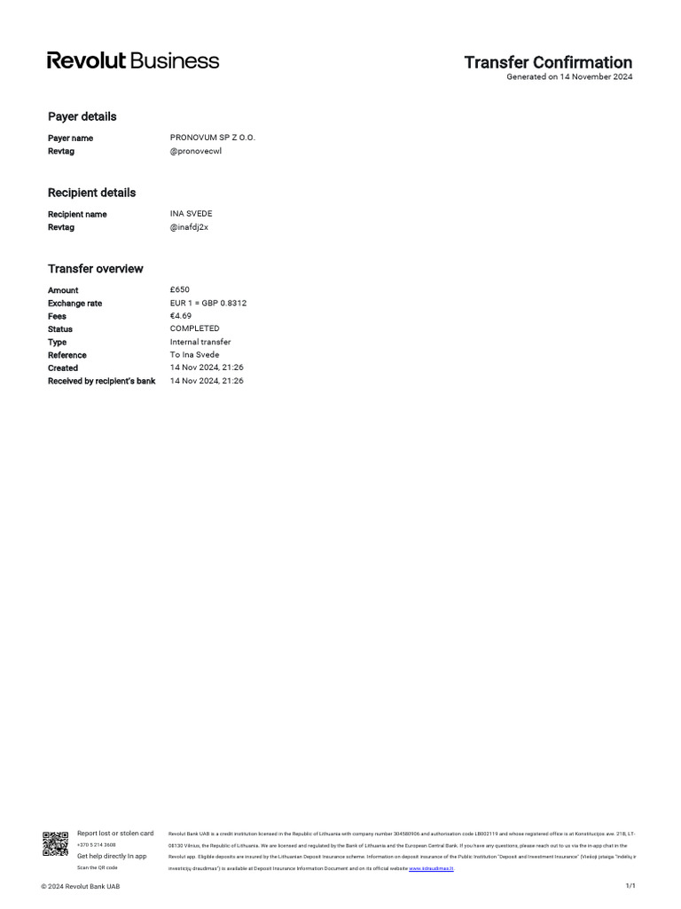 Transfer Confirmation | PDF