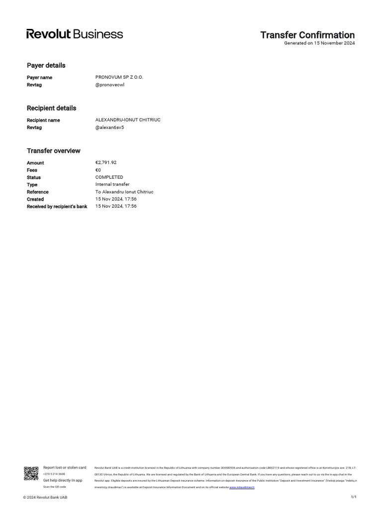 Transfer Confirmation | PDF