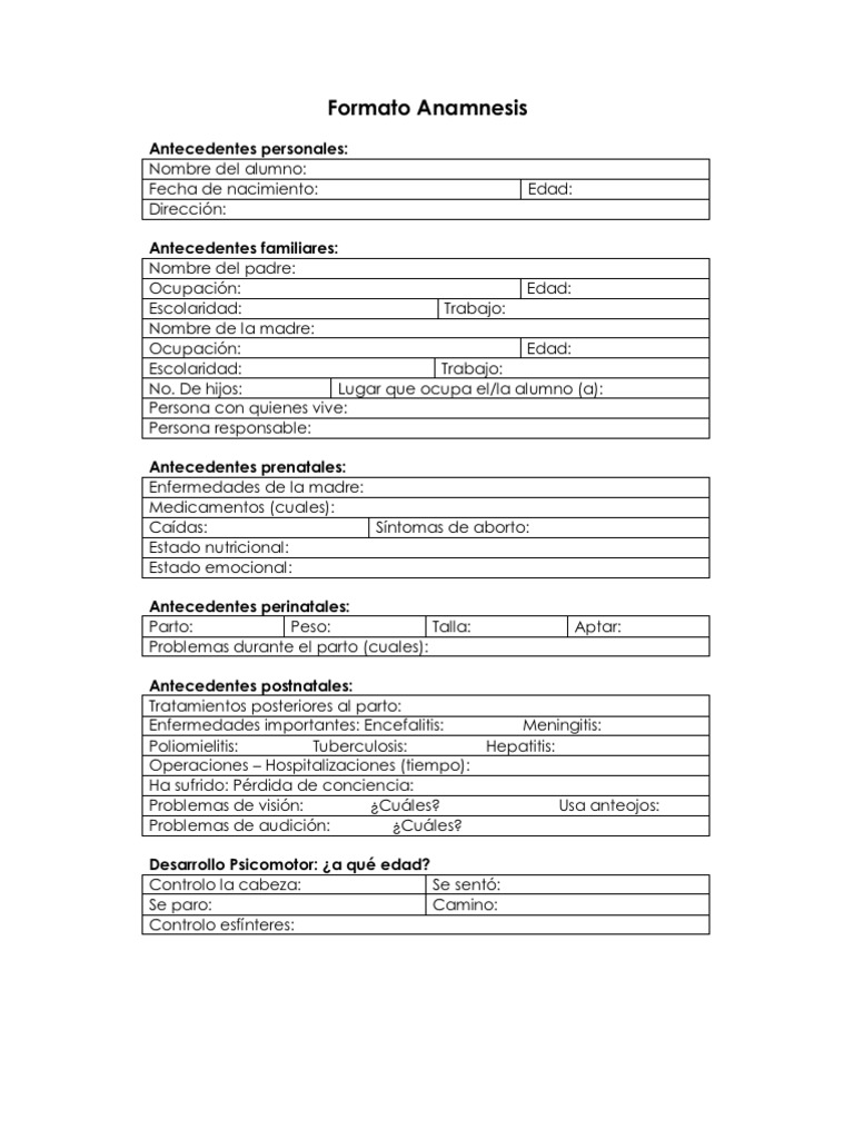 Formato Anamnesis | PDF Formato Anamnesis | PDF