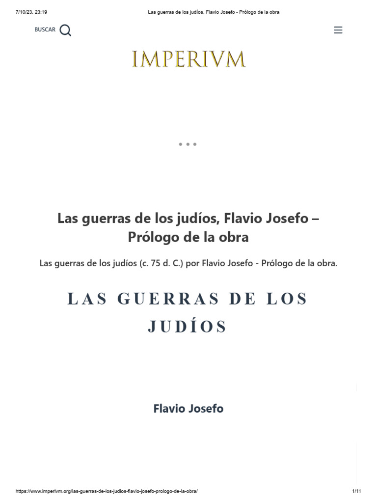 Las Guerras de Los Judíos, Flavio Josefo - Prólogo de La Obra | PDF ...