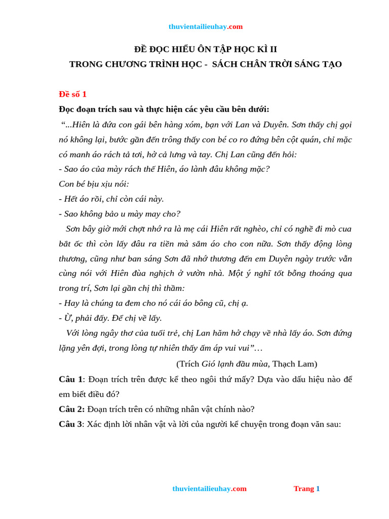 10 de Doc Hieu On Tap hk2 Ngu Van 6 CTST | PDF