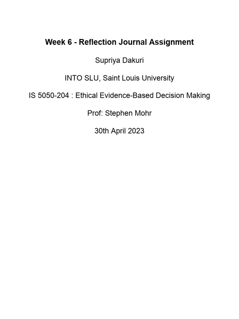 Week 6 - Reflection Journal Assignment | PDF | Decision Making | Risk