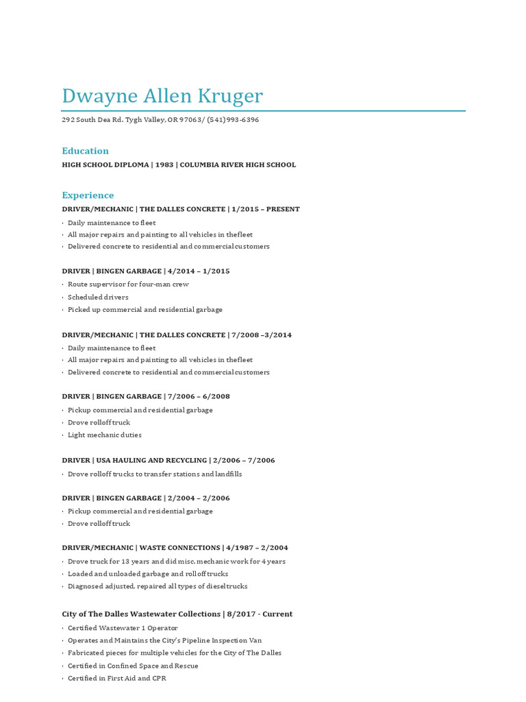 Dwayne Kruger's Resume | PDF | Home & Garden