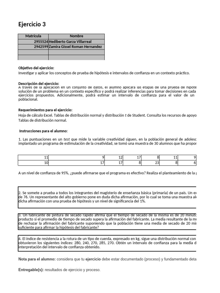 EST Ejercicio3 | PDF | Intervalo de confianza | Desviación Estándar