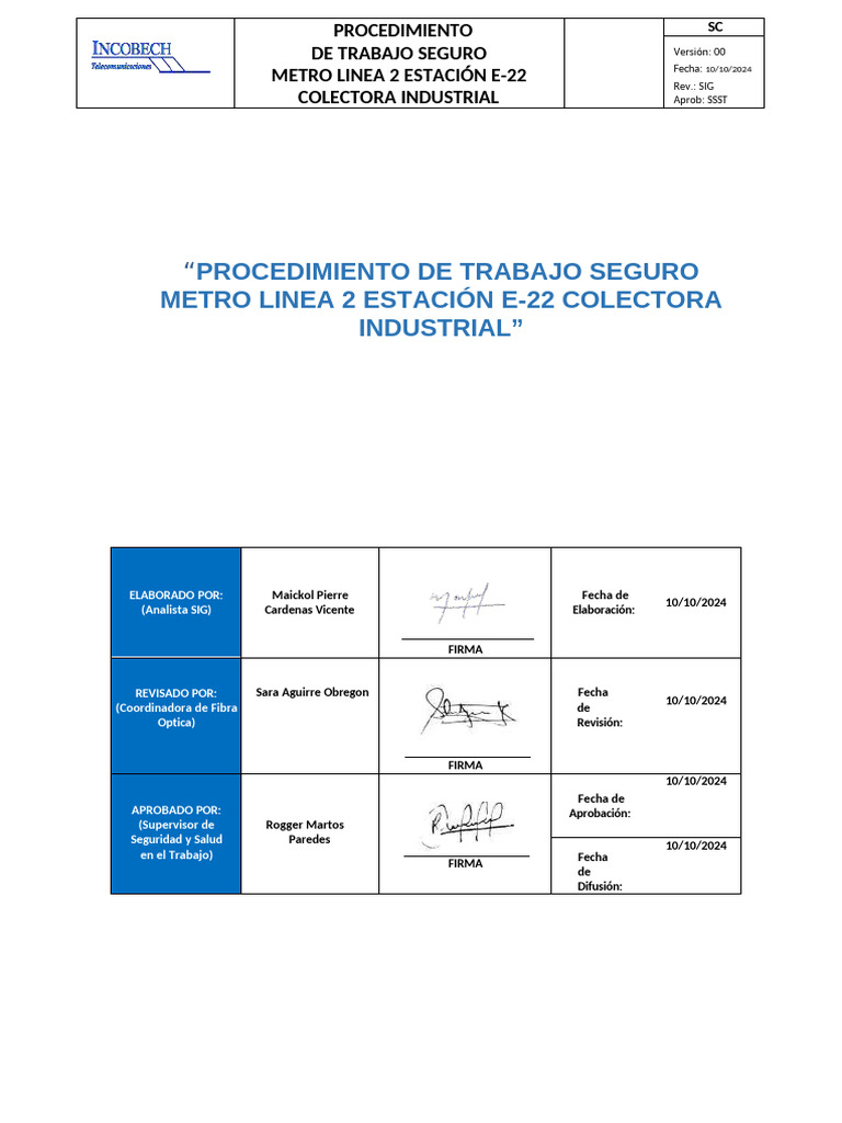 Procedimiento de Trabajo - E22 Colectora Industrial | PDF | Escalera
