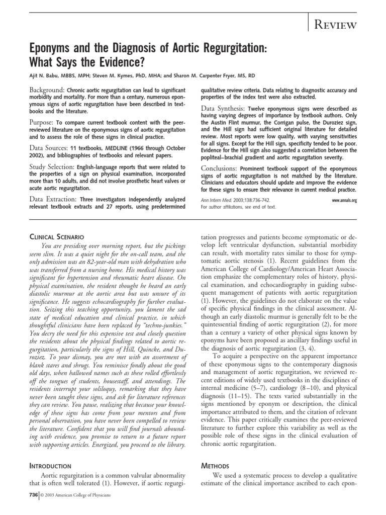 Eponymous Signs in Aortic Regurgitation | PDF | Pulse | Blood Pressure