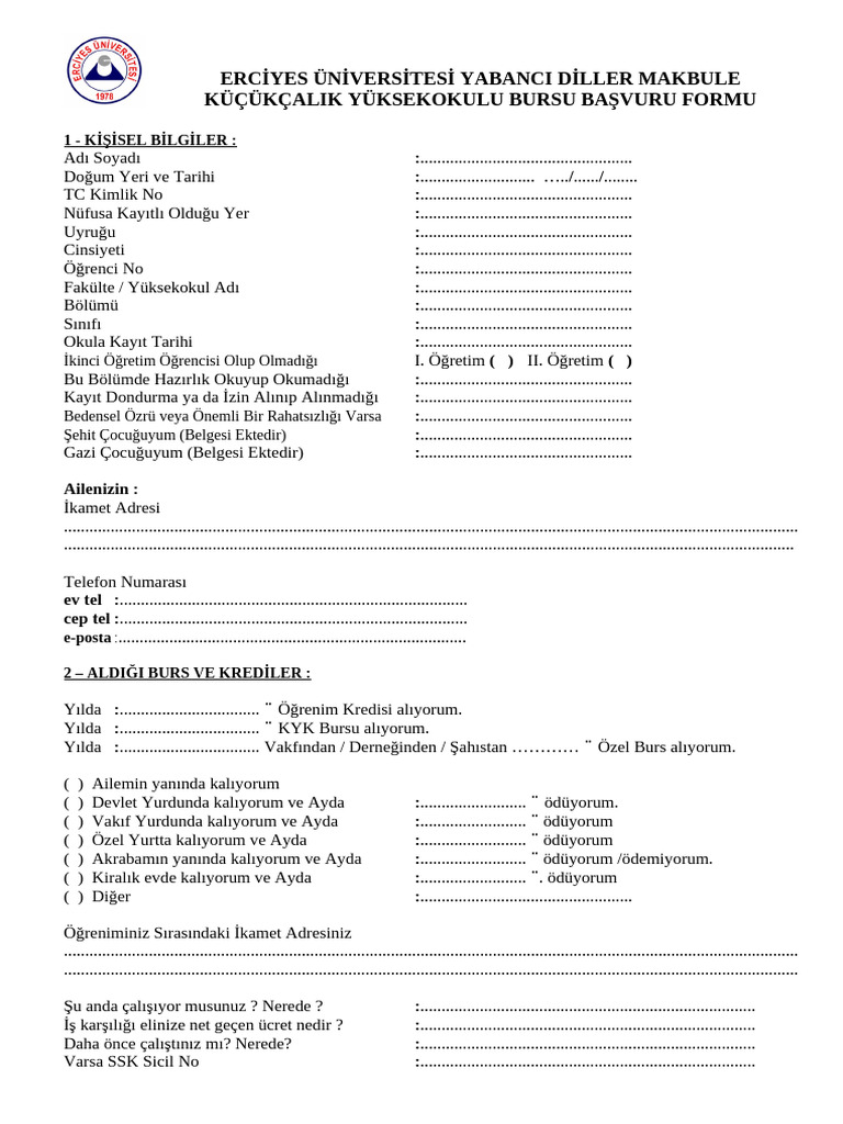 Burs Basvuru Formu - EW2upYawKz1 | PDF