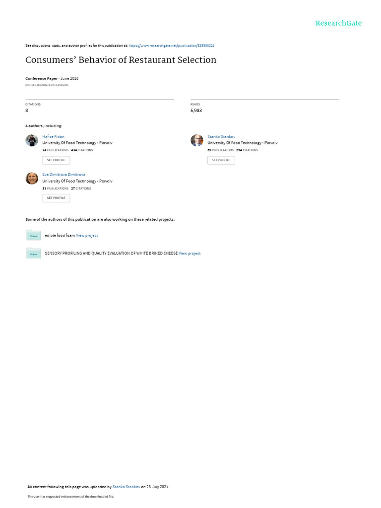 Consumers Behavior of Restaurant Selection | PDF | Restaurants | Supply ...