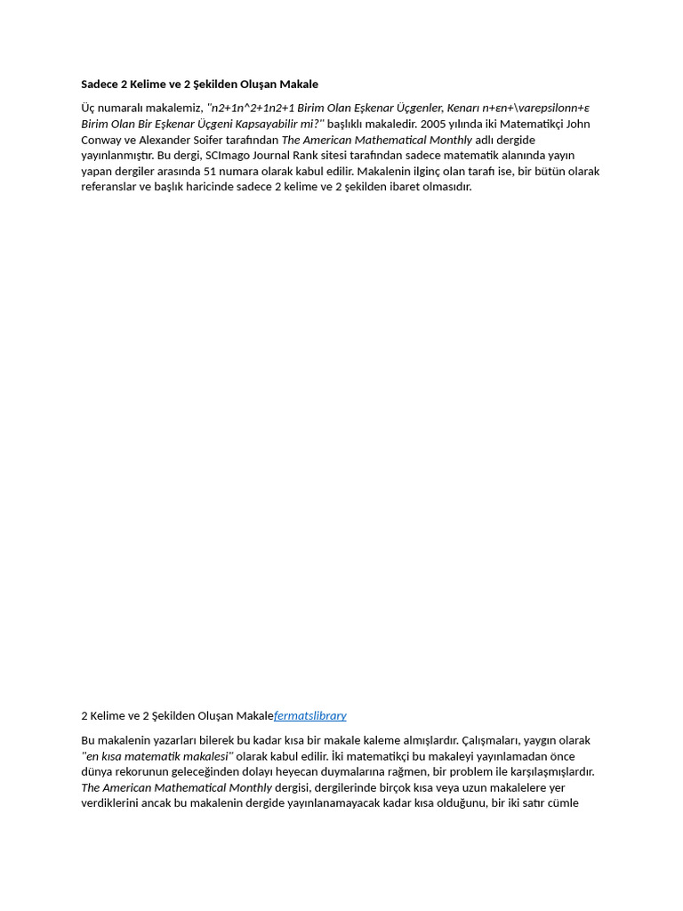 Sadece 2 Kelime Ve 2 Şekilden Oluşan Makale | PDF