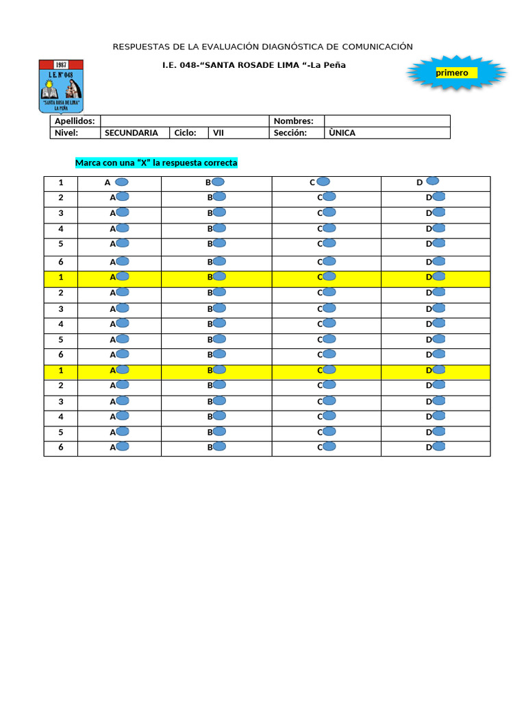 Respuesta. Eval. Diag 1ero | PDF