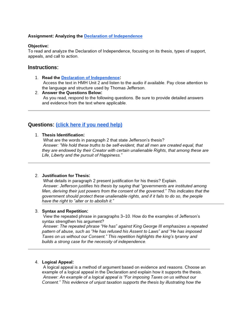 Analyzing the Declaration of Independence | PDF | United States ...