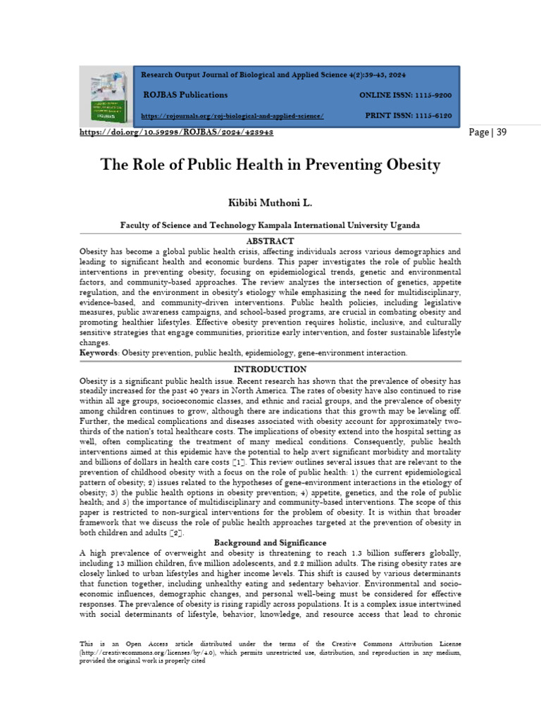 The Role of Public Health in Preventing Obesity (WWW - Kiu.ac - Ug ...