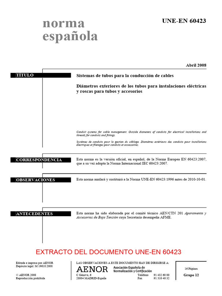 (Ex) Une-En 60423 2008 | PDF | Estandarización