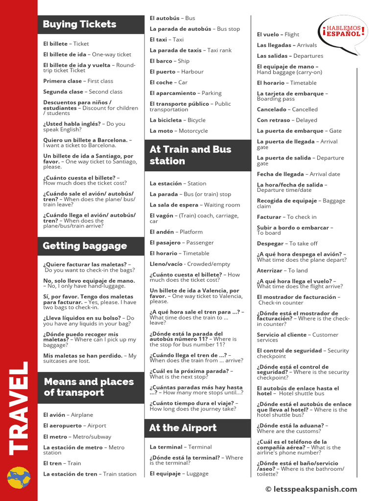Vocabulario de Viajes en Español | PDF | Transporte | Transporte público