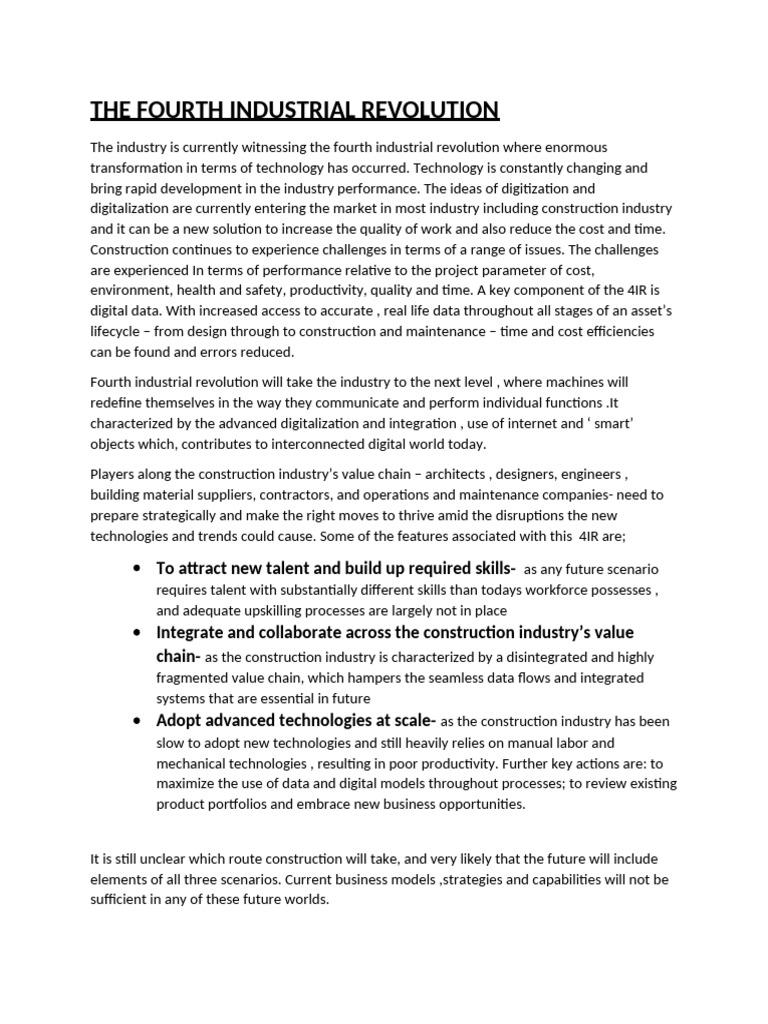 Fourth Industrial Revolution in Construction | PDF | 3 D Printing ...