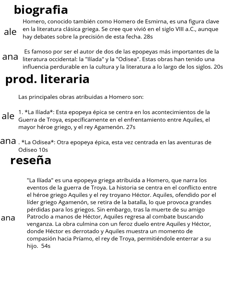 Homero: Vida y Obras Clásicas | PDF | Historia | Clásicos