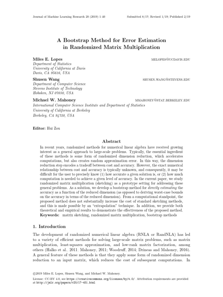 A Bootstrap Method For Error Estimation in Randomized Matrix Multiplication | PDF | Matrix ...