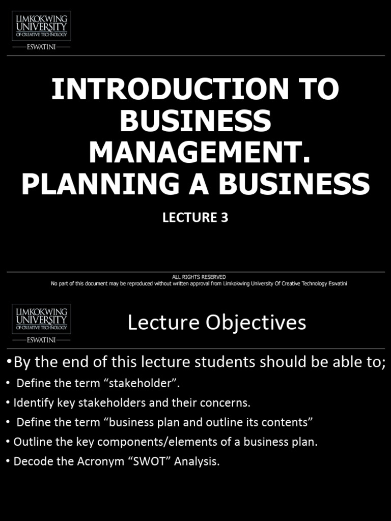 Introduction To Business Management. Planning A Business | PDF | Swot ...