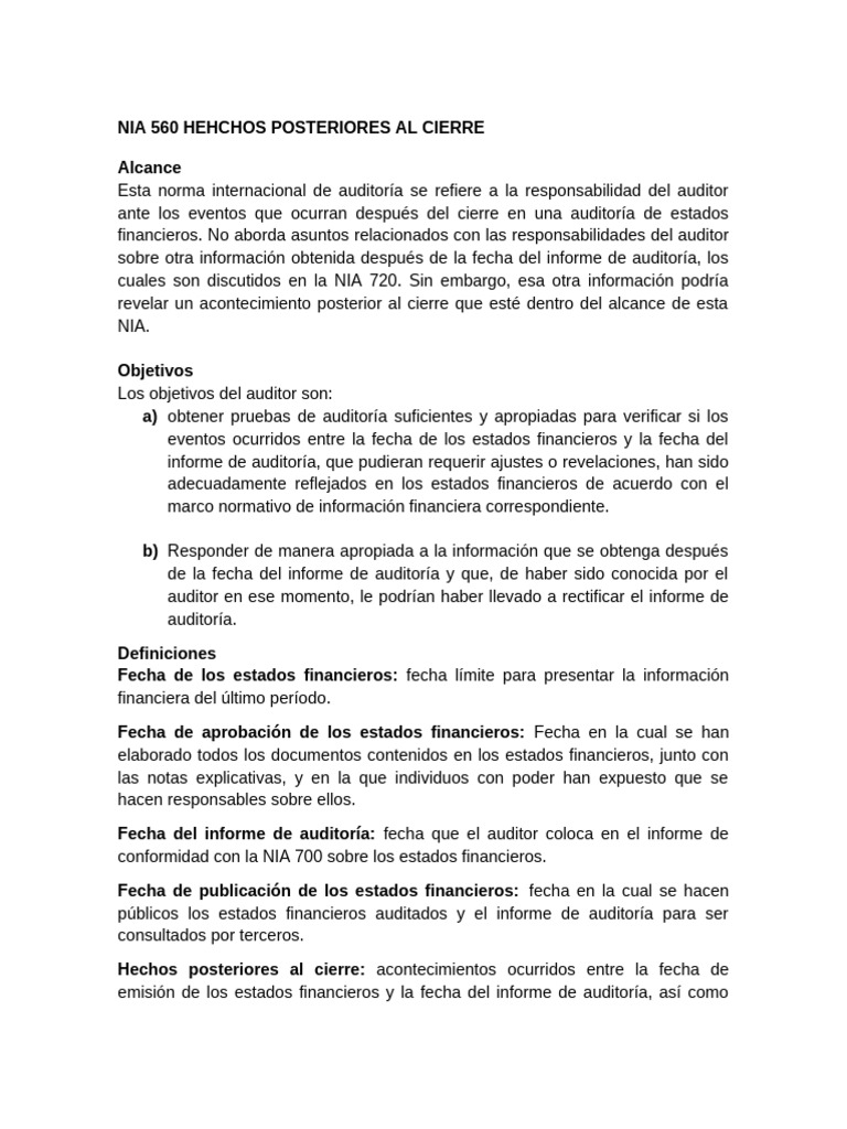 Nia 560, Alcance, Objetivo y Definicones | PDF