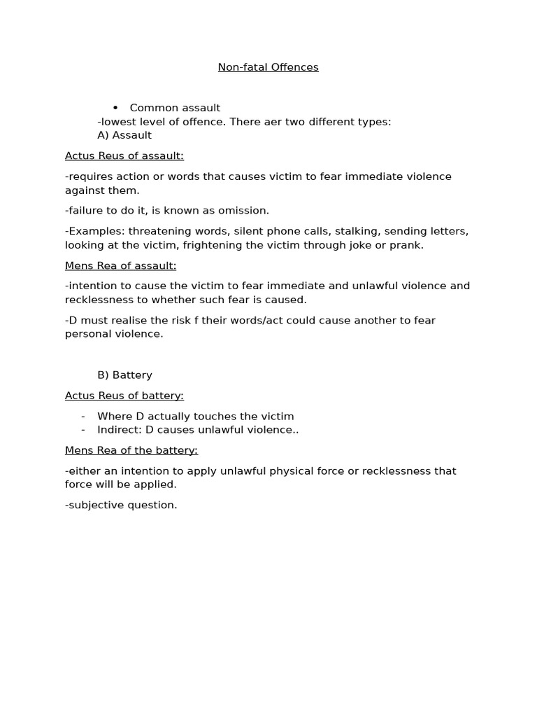 non fatal offences | PDF | Assault | Problem Behavior