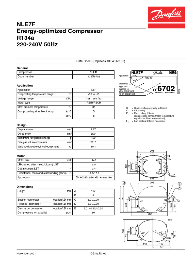 Danfoss NLE7F Compressor Specifications | PDF | Electrical Engineering ...