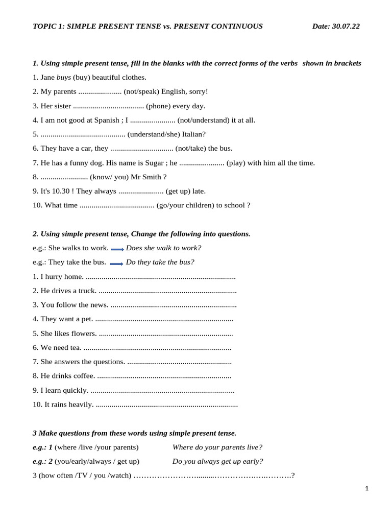 Simple Present Vs PR Cont | PDF