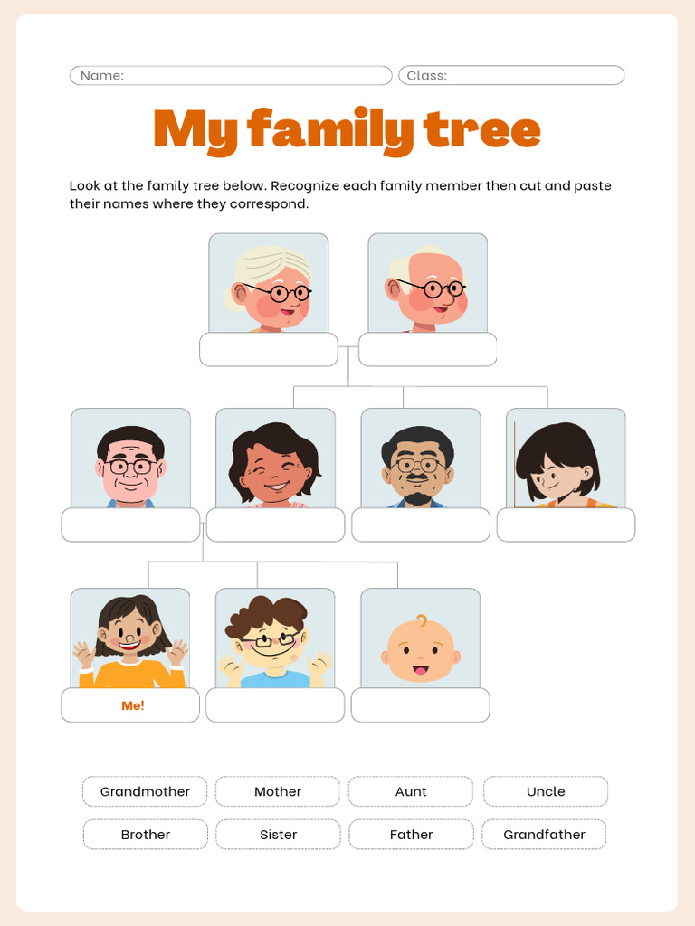 My Family Tree Worksheet in Orange Illustrative Style | PDF | Color | Green
