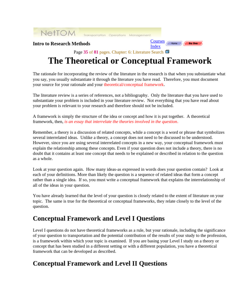 Intro To Research Methods - Theoritical or Conceptual Framework | PDF | Concept | Theory
