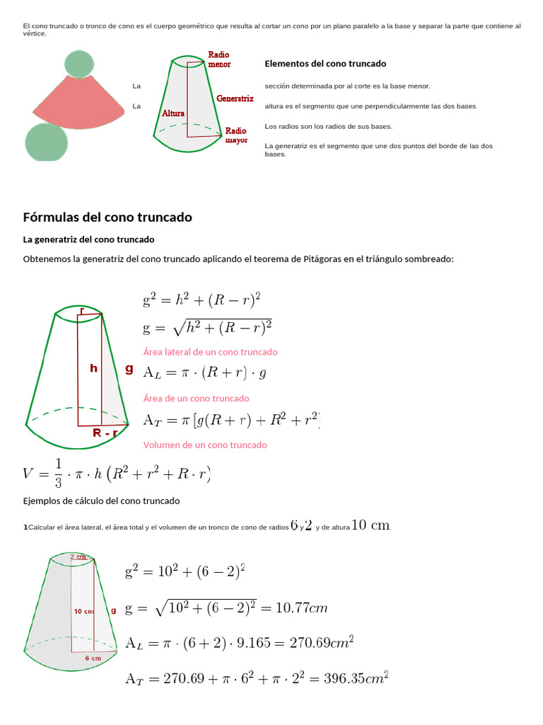 Fórmulas Del Cono Truncado | PDF
