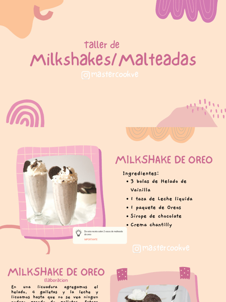 Recetas de Milkshakes y Bebidas Dulces | PDF | Malteada | Helado