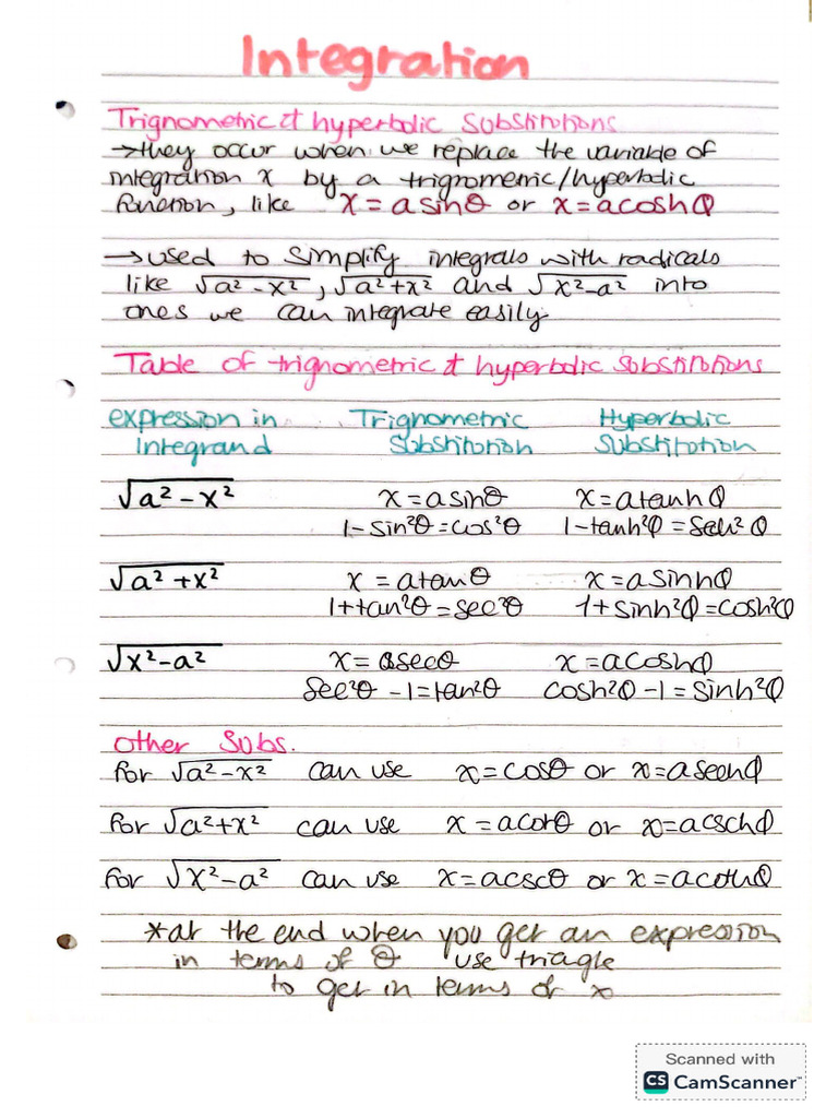 Trigonometric and Hyperbolic Substitution | PDF