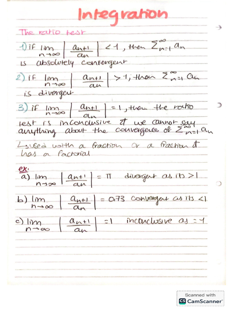 Ratio Test and Root Test Notes | PDF