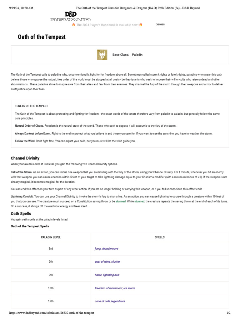 The Oath of The Tempest Class For Dungeons & Dragons (D&D) Fifth Edition (5e) - D&D Beyond | PDF ...