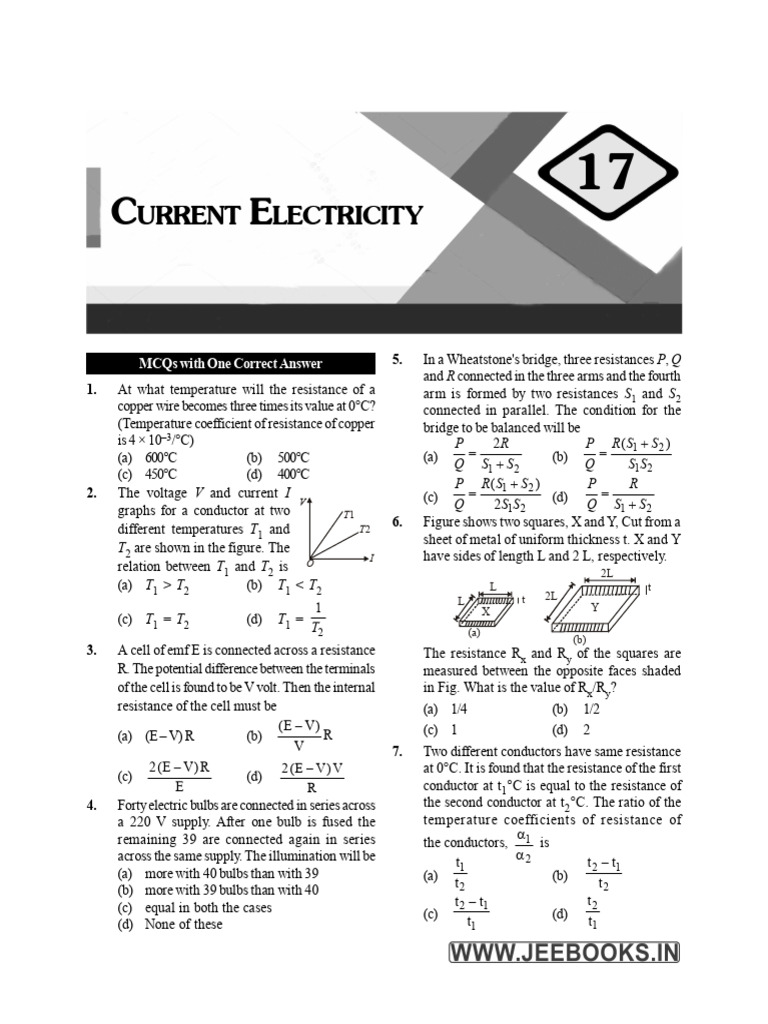 Current Electricity MCQs and Solutions | PDF | Electrical Resistance And Conductance | Resistor