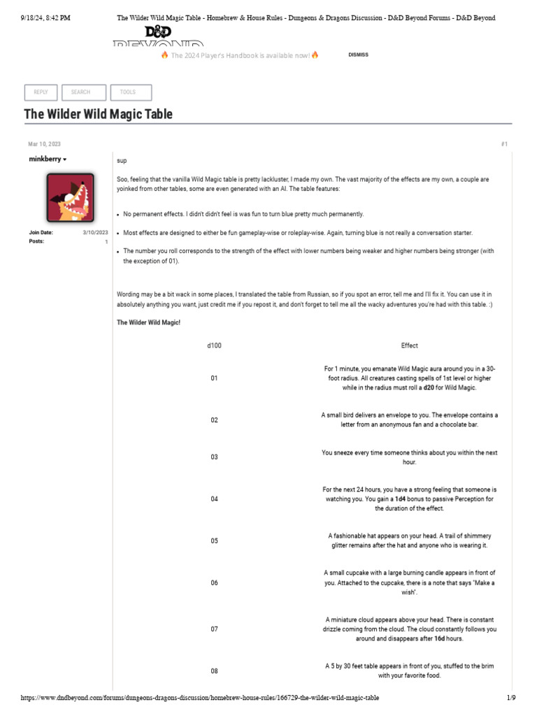 The Wilder Wild Magic Table - Homebrew & House Rules - Dungeons & Dragons Discussion - D&D ...