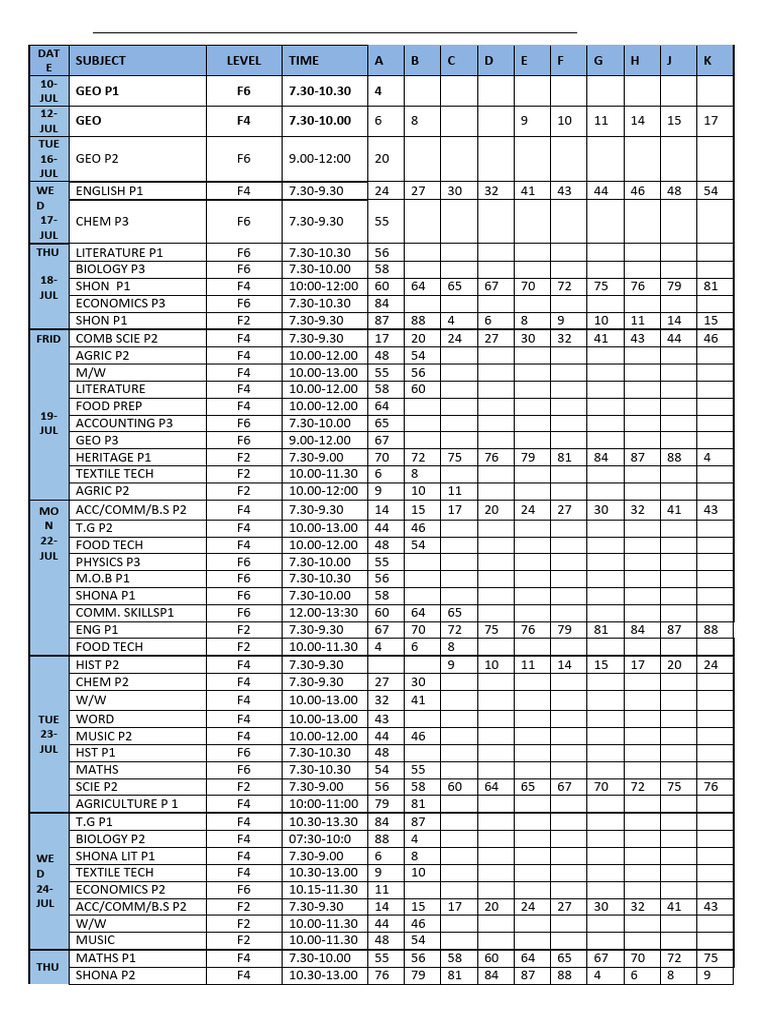 2024 Mid Year Exam Timetable | PDF