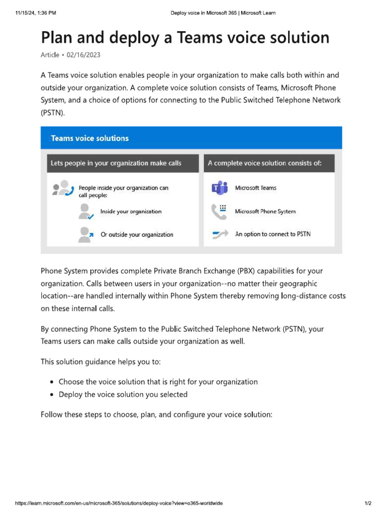 Plan and Deploy A Teams Voice Solution | PDF