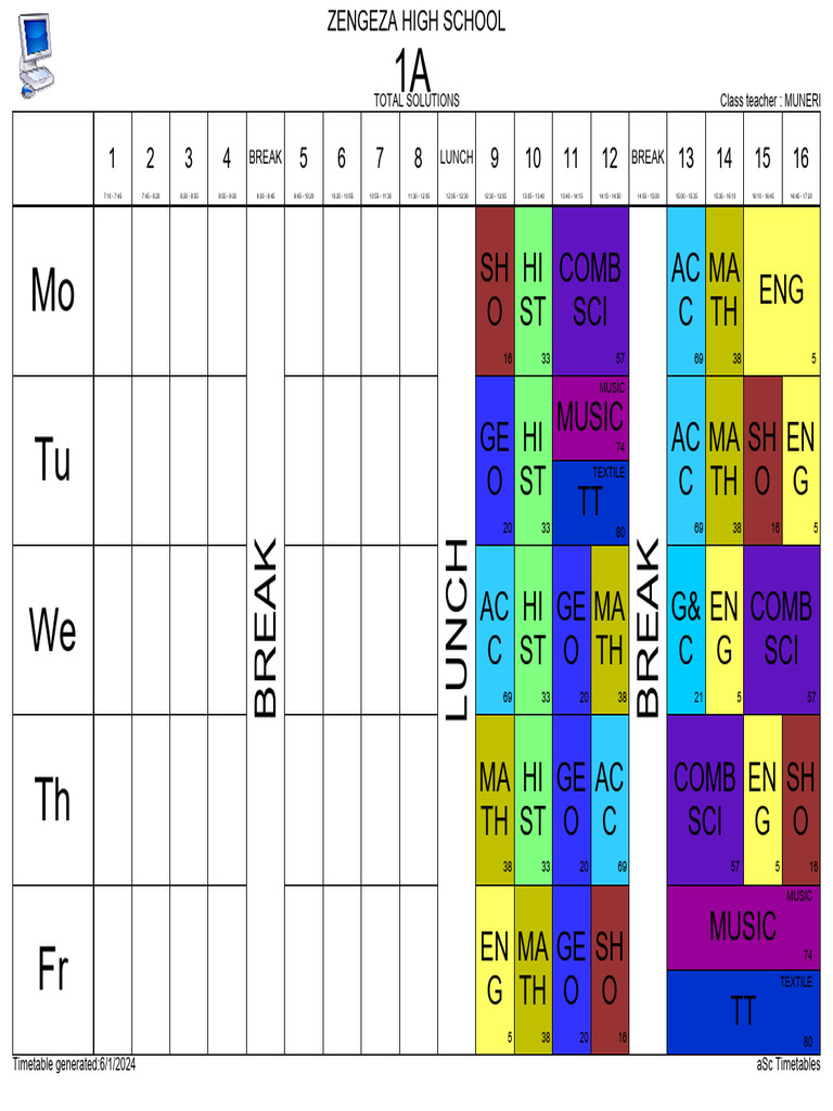 2024 Time Table ZH1 Classes | PDF