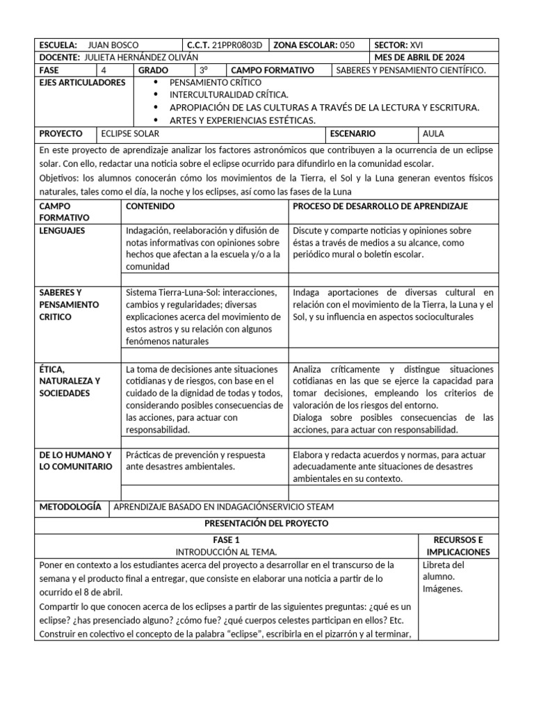 Proyecto ECLIPSE SOLAR | PDF | Luna | Evaluación