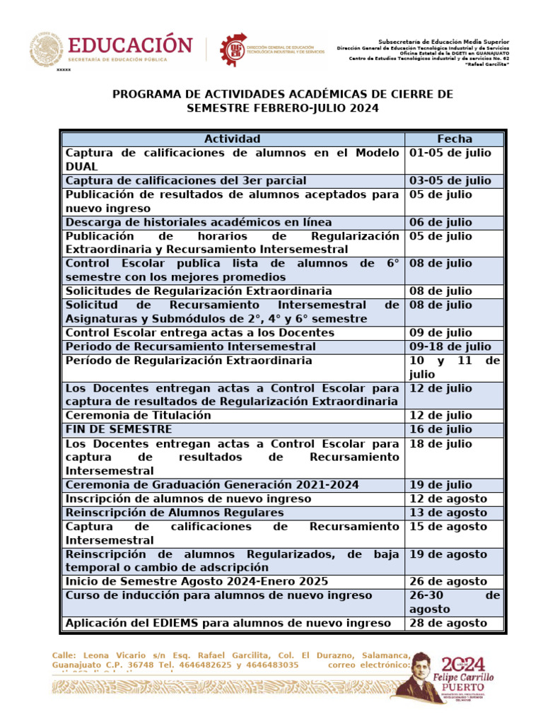 Programa Cierre Feb-Jul24.. | PDF