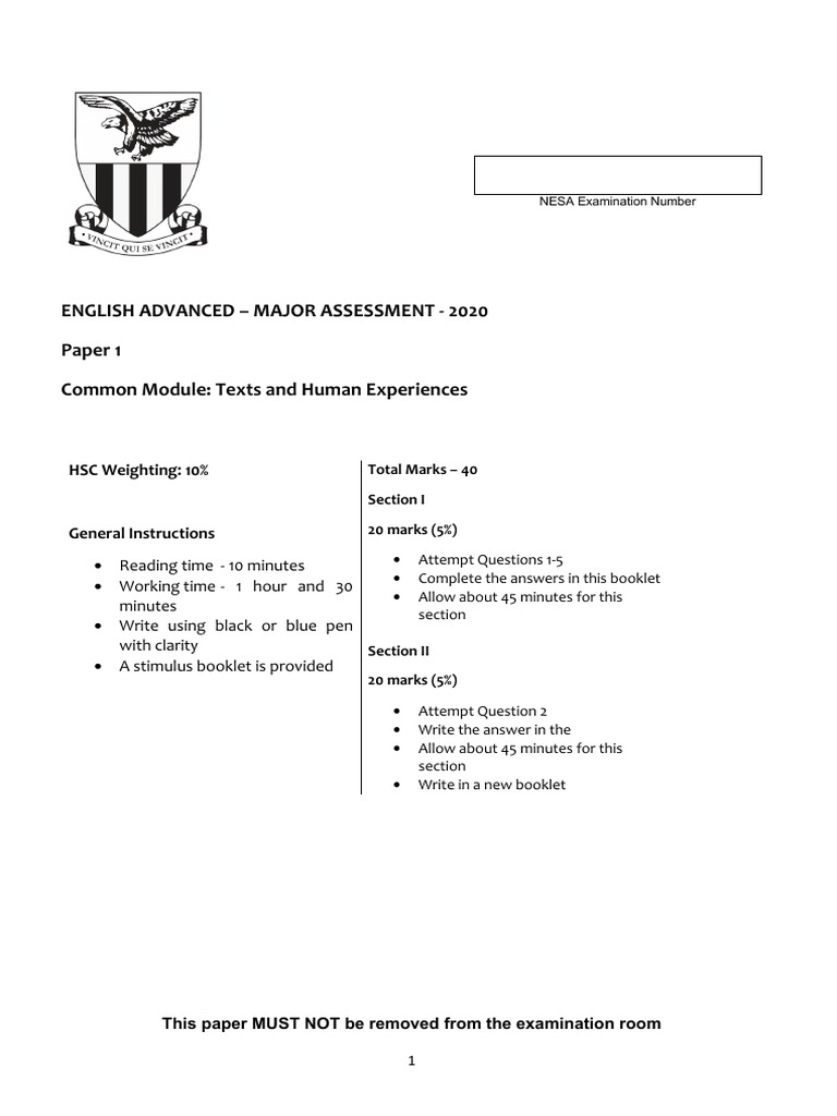 HSC English Advanced Exam 2020 | PDF