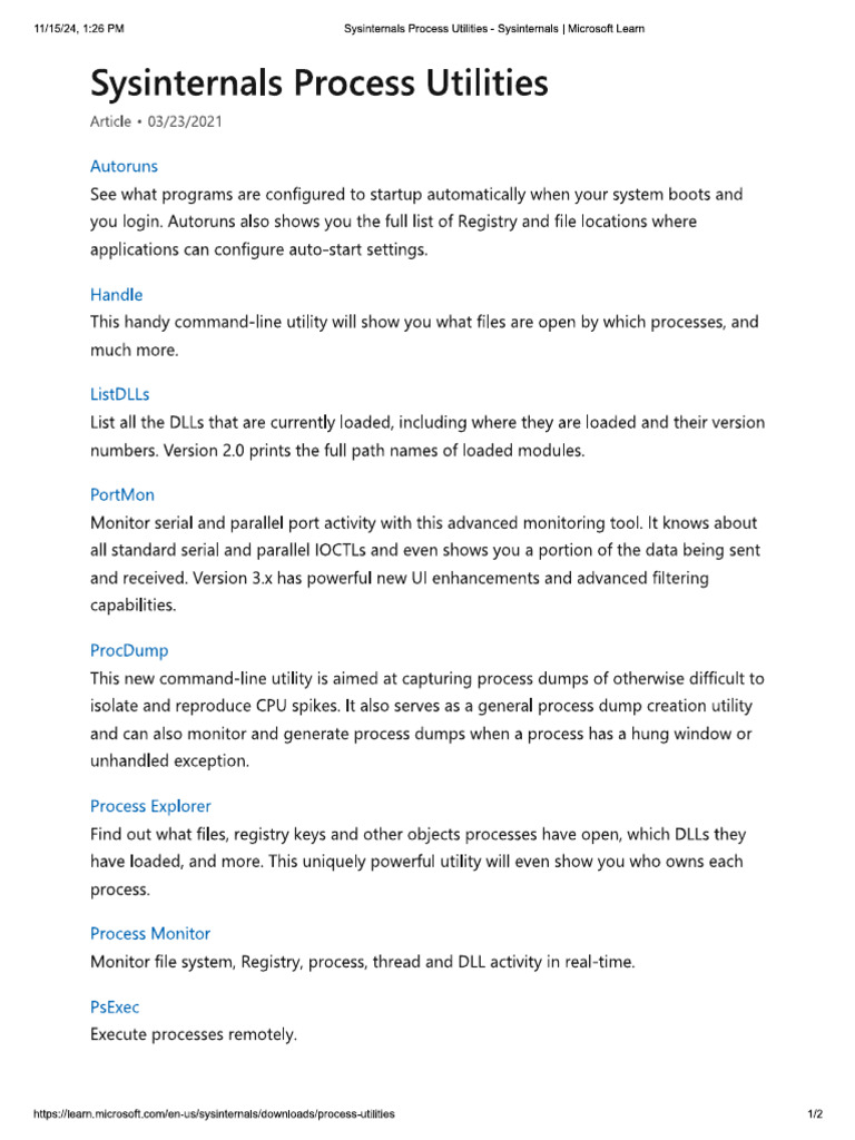 Sysinternals Process Utilities | PDF