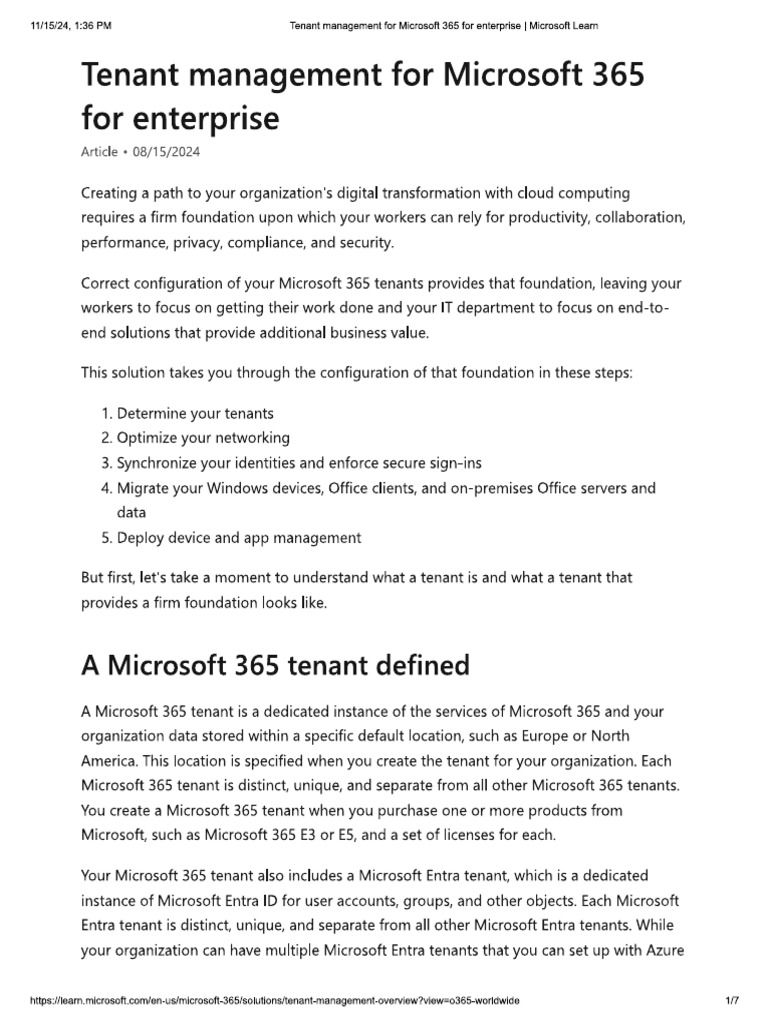 Tenant Management For Microsoft 365 For Enterprise | PDF