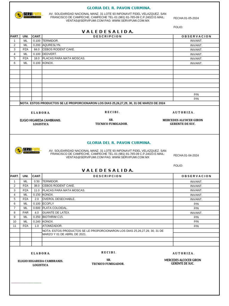 Vales De Salida 2024 Pdf