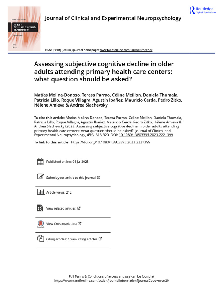 Assessing Subjective Cognitive Decline in Older Adults Attending ...