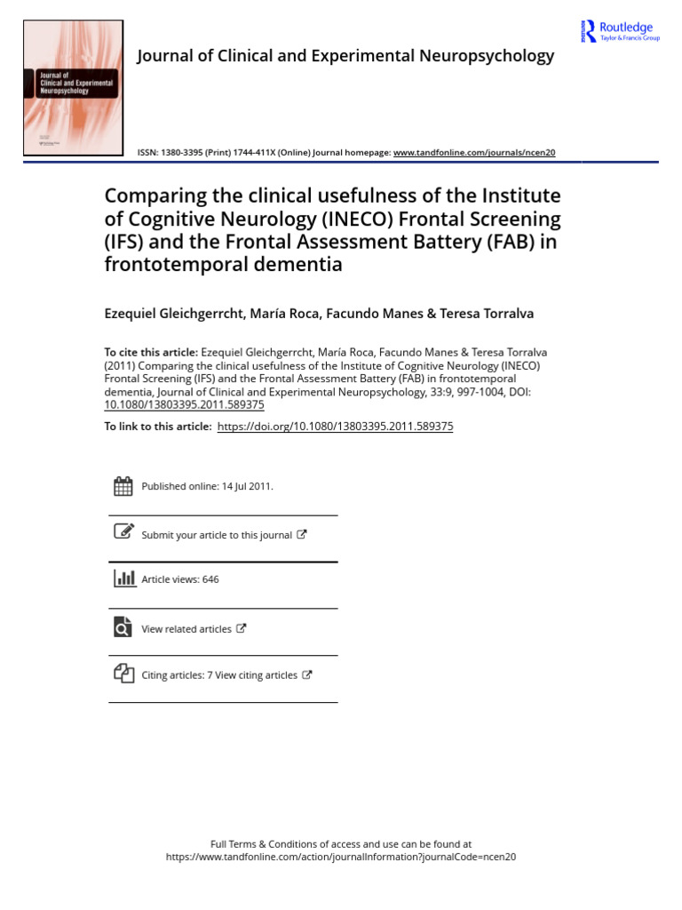 Comparing The Clinical Usefulness of The Institute of Cognitive ...