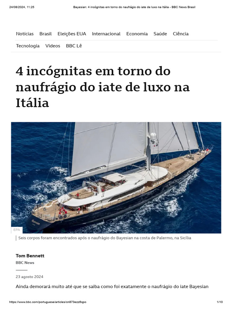 Bayesian - 4 Incógnitas em Torno Do Naufrágio Do Iate de Luxo Na Itália ...