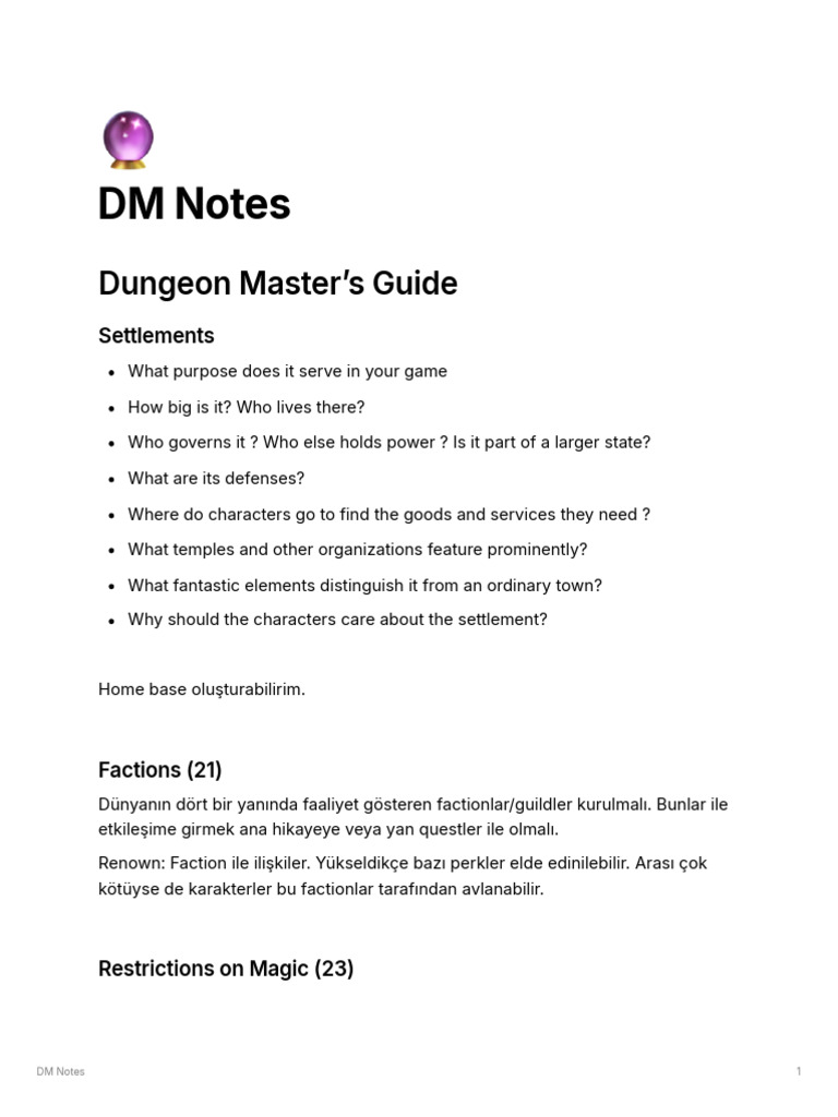 DM Notes: Dungeon Master S Guide | PDF